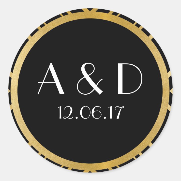 Art Deco Stickers Black and Gold Round Label | Zazzle