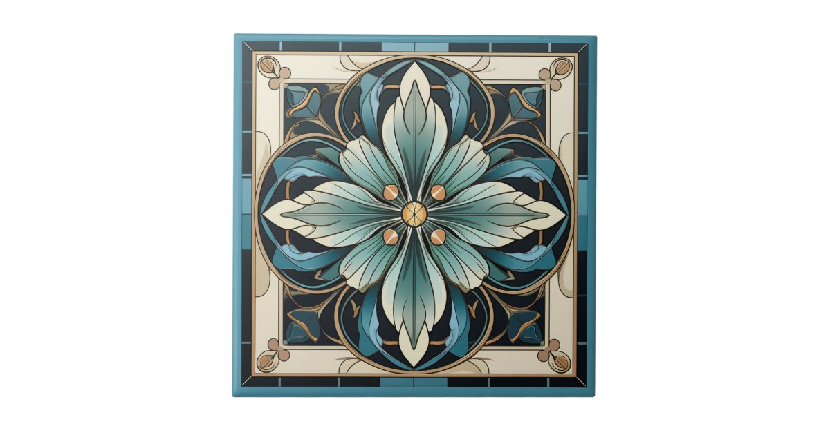 Art deco style flower pattern ceramic tile | Zazzle