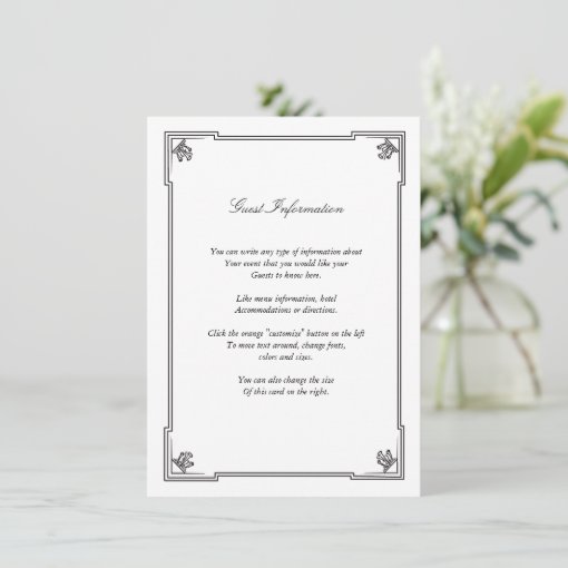 Art Deco Style Wedding Insert Card | Zazzle