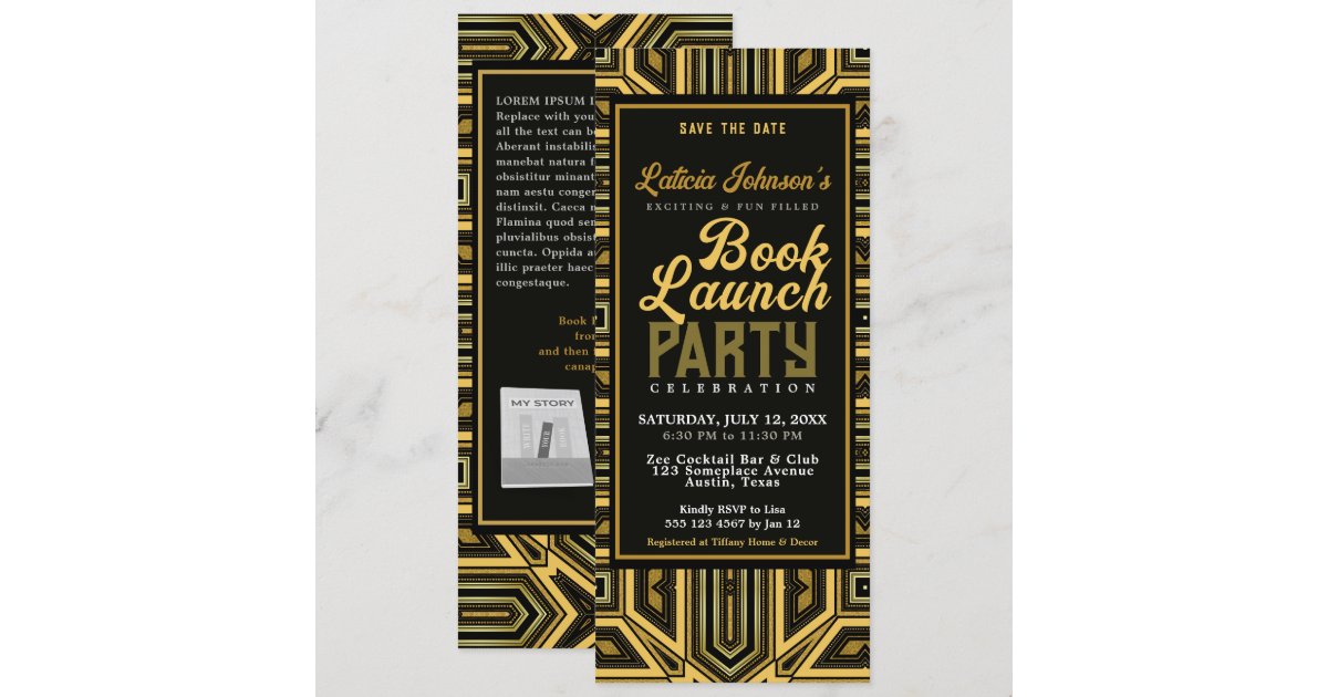 Art Deco Stylish Glam Book Launch Invitation | Zazzle
