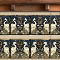 Art Deco Swans Wall Decor Art Nouveau Crane Swan Ceramic Tile | Zazzle