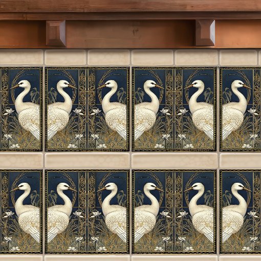 Art Deco Swans Wall Decor Art Nouveau Crane Swan Ceramic Tile | Zazzle