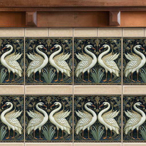 Art Deco Swans Wall Decor Art Nouveau Swan Ceramic Ceramic Tile | Zazzle