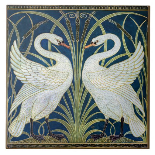 Art Deco Swans Wall Decor Art Nouveau Swan Ceramic Tile | Zazzle