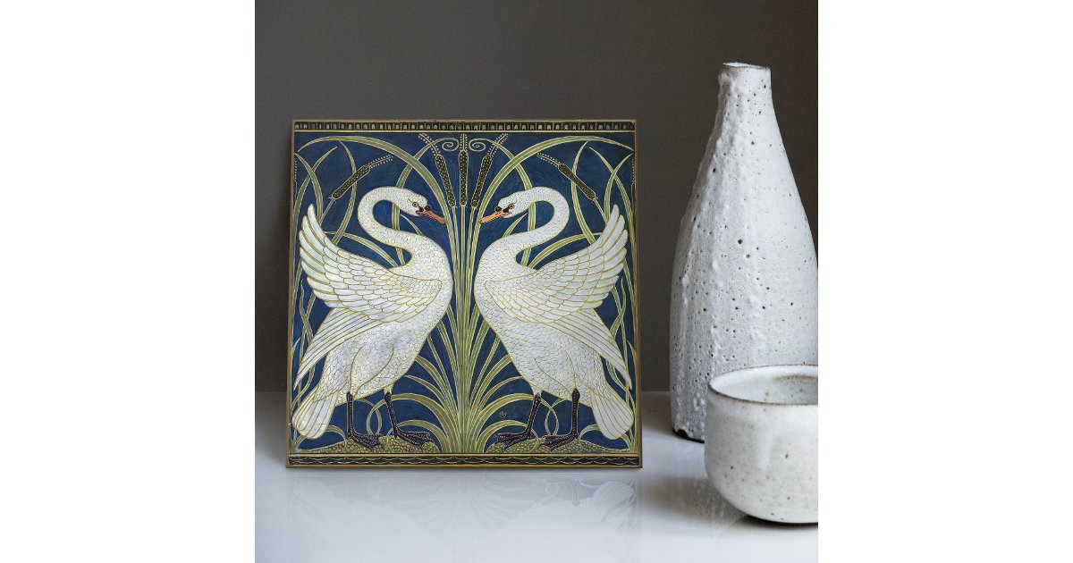 Art Deco Swans Wall Decor Art Nouveau Swan Ceramic Tile | Zazzle
