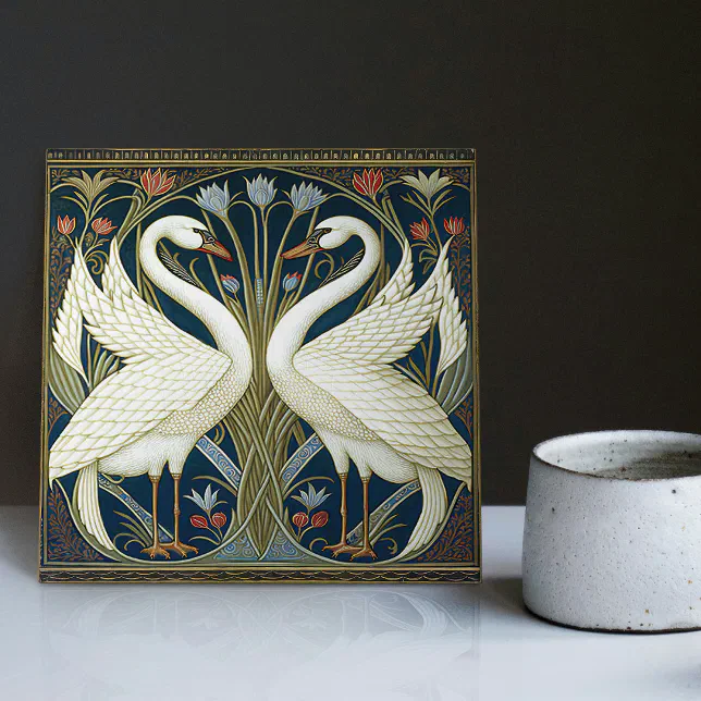Art Deco Swans Wall Decor Art Nouveau Swan Ceramic Tile | Zazzle