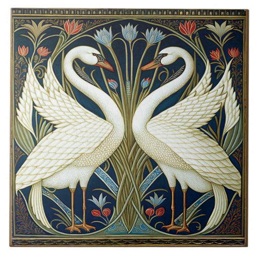 Art Deco Swans Wall Decor Art Nouveau Swan Ceramic Tile | Zazzle