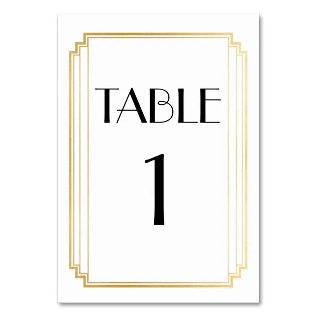 Art Deco Table Number Gold & White Wedding | Zazzle