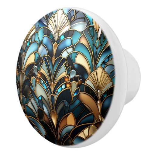 Art Deco Teal Gold Rust Blue Art Nouveau Ceramic Knob | Zazzle