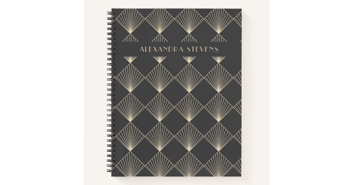 Art Deco Tile Line Art in Black Gold Personalized Notebook | Zazzle