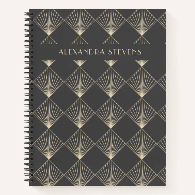 Art Deco Tile Line Art in Black Gold Personalized Notebook | Zazzle