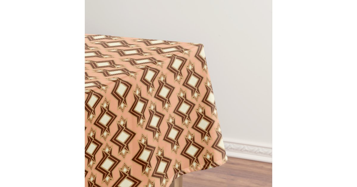 Art Deco Wallpaper Pattern, Coral and Brown Tablecloth | Zazzle