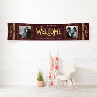 Art Deco Wedding Gold Burgundy Dinner Party Banner | Zazzle