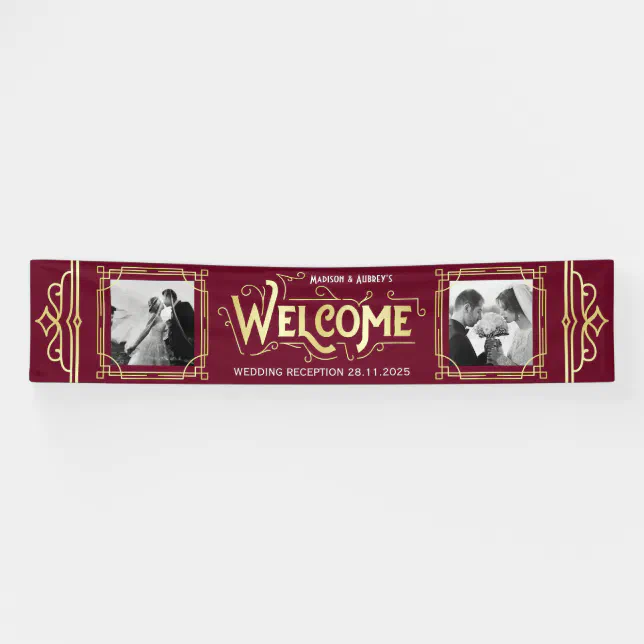 Art Deco Wedding Gold Burgundy Dinner Party Banner | Zazzle