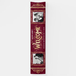 Art Deco Wedding Gold Burgundy Dinner Party Banner | Zazzle