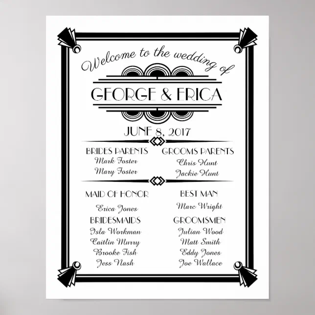 Art Deco wedding program, wedding party silver Poster | Zazzle