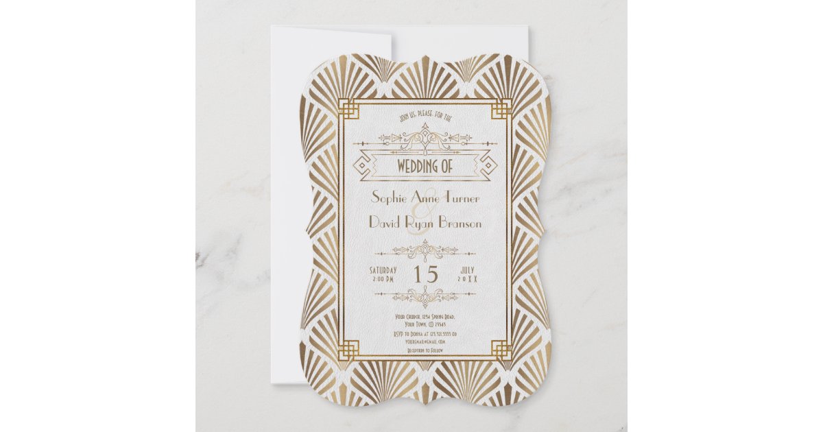 Art Deco White 1920s Style Wedding Invitation | Zazzle
