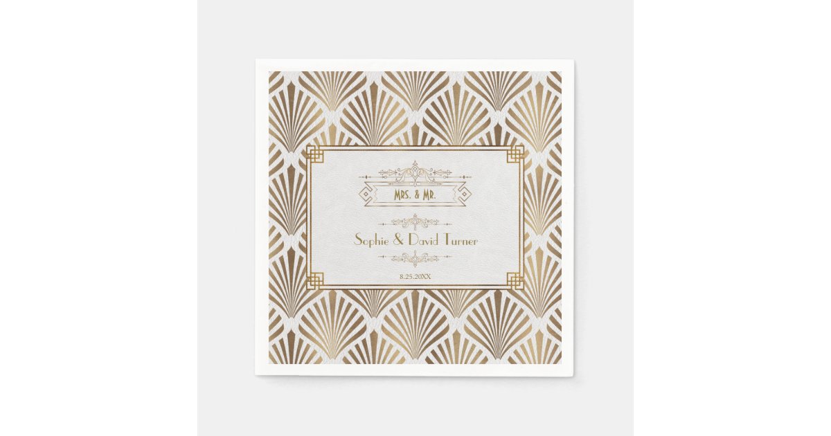 Art Deco White Gatsby 1920s Wedding Napkins | Zazzle