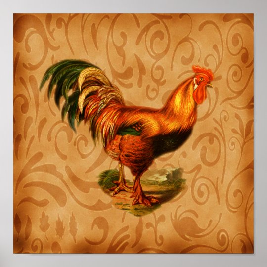 Art For The Kitchen Ornate Rustic Rooster Poster | Zazzle.com