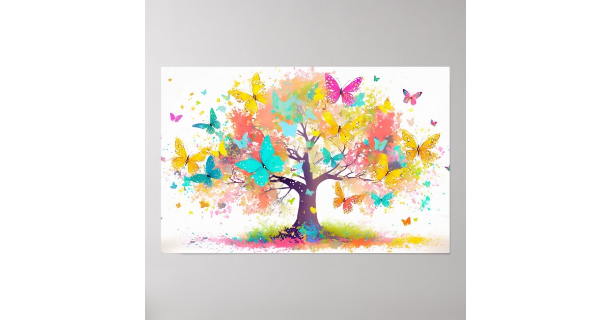 Art illustration of a paint splattered tree poster | Zazzle