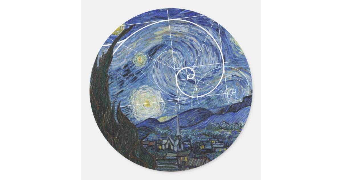 Art Meets Math, Van Gogh Meets Fibonacci T-Shirt Classic Round Sticker ...