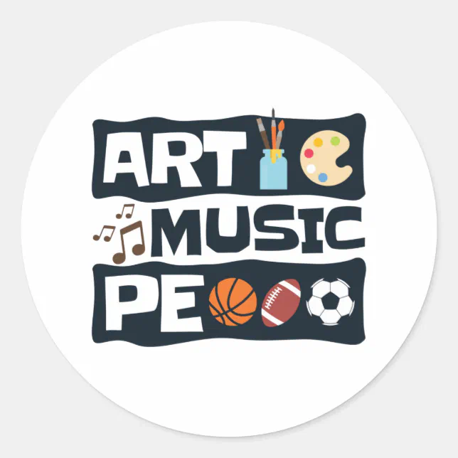Art Music PE Funny Back to School Classic Round Sticker | Zazzle