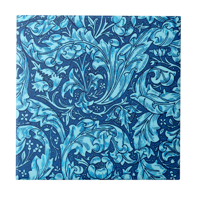 Art Nouveau Acanthus Leaves and Flowers, Sky Blue Ceramic Tile | Zazzle