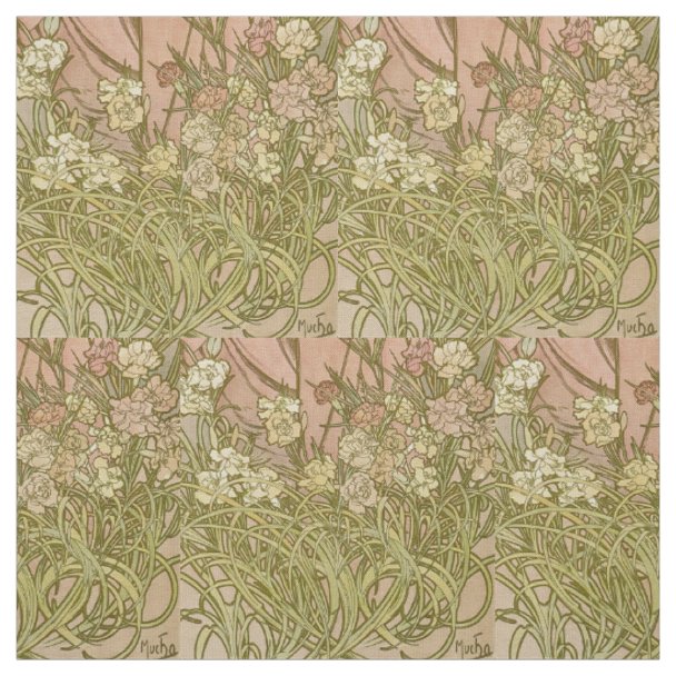Alfonse Mucha Art Nouveau Peonies Fabric | Zazzle