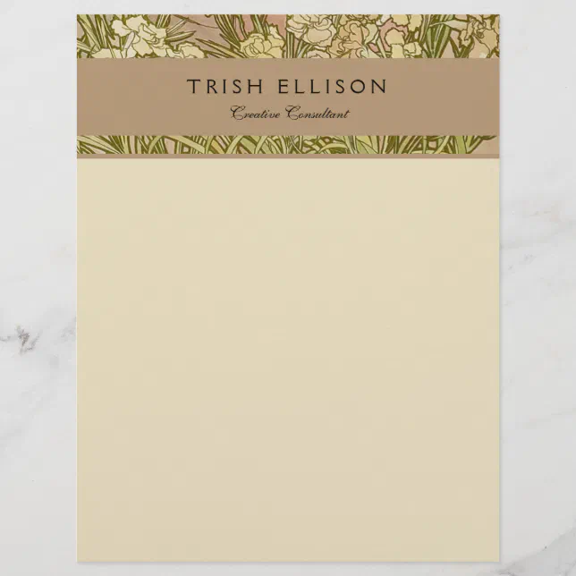 Art Nouveau Alfonse Mucha Floral carnation flowers Letterhead | Zazzle