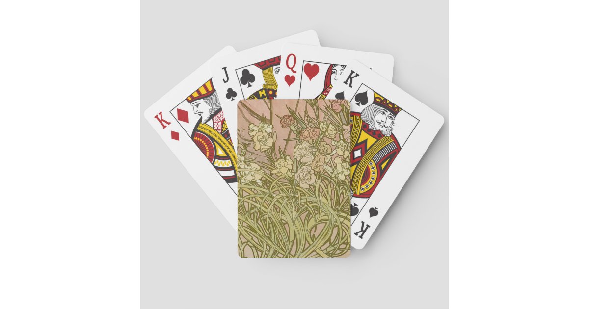 Art Nouveau Alfonse Mucha Floral carnation flowers Poker Cards | Zazzle