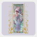 Art Nouveau Alphonse Mucha Evening Contemplation Square Sticker | Zazzle