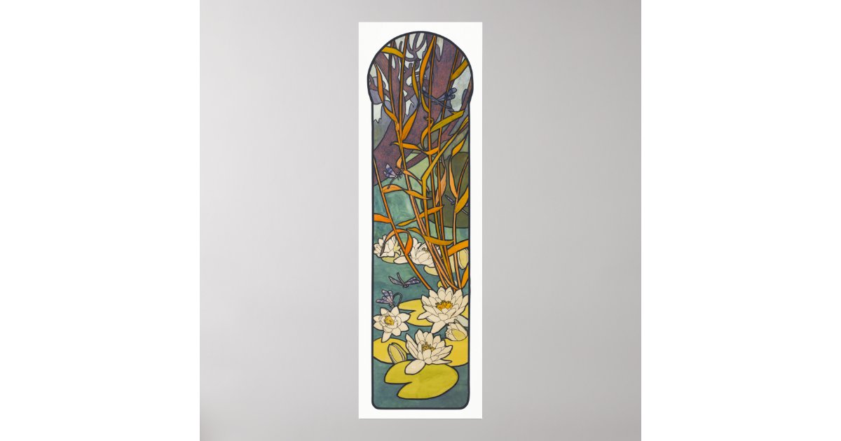 Art nouveau Alphonse mucha flower pond dragonfly Poster | Zazzle