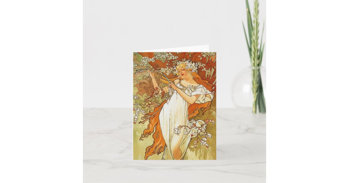 Art Nouveau Alphonse Mucha Spring Note Card | Zazzle