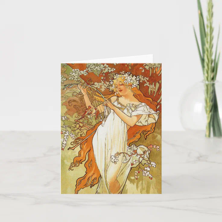 Art Nouveau Alphonse Mucha Spring Note Card | Zazzle