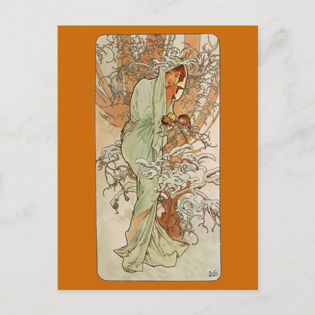 Art Nouveau - Alphonse Mucha - Winter Postcard | Zazzle