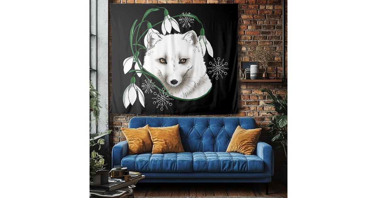 Art Nouveau Arctic White Fox Tapestry | Zazzle