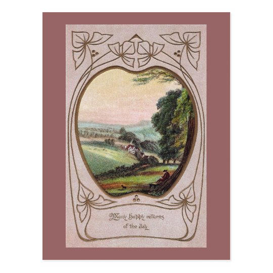 Art Nouveau Birthday Valley Vignette Postcard | Zazzle.com