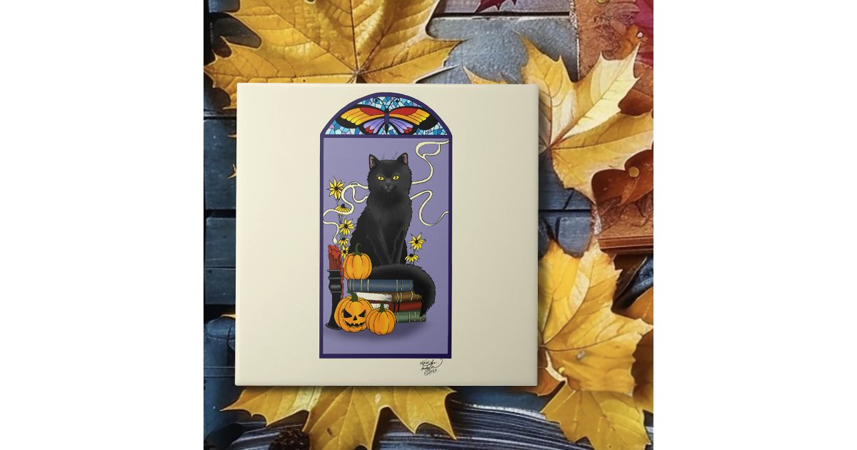 Art Nouveau Black Cat Ceramic Tile | Zazzle
