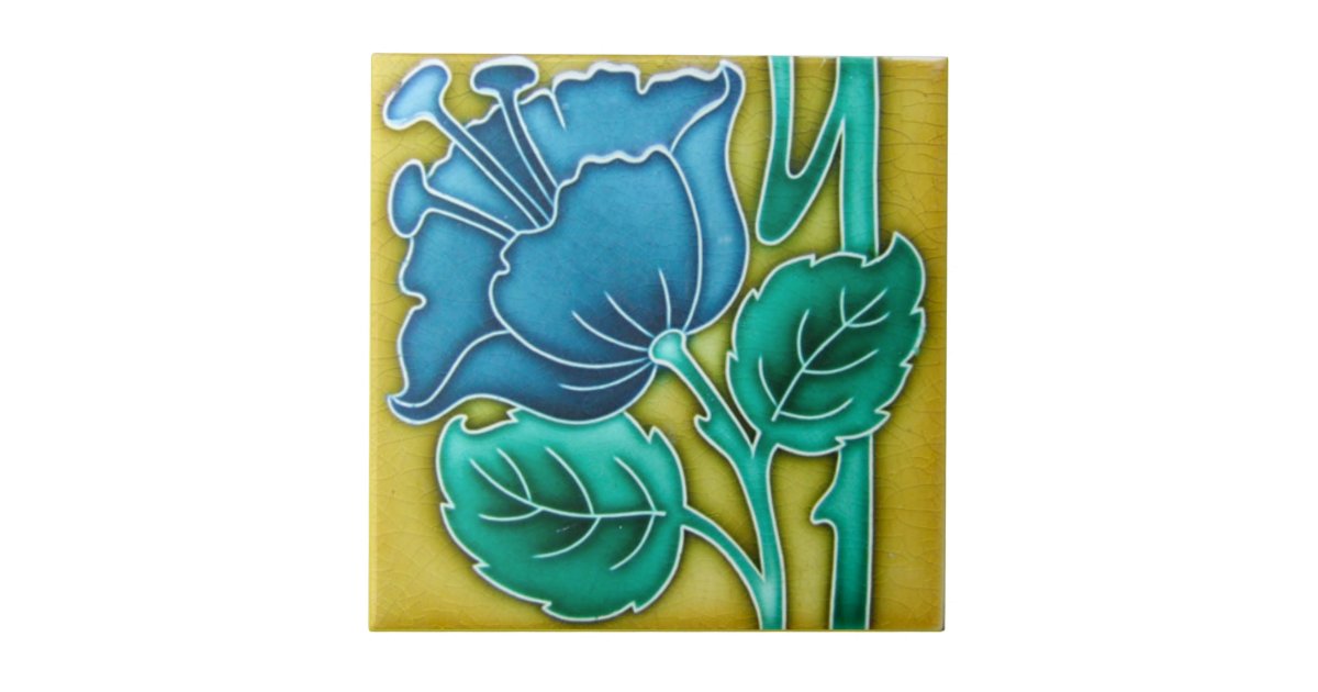 Art Nouveau Blue Poppy Ceramic Tile | Zazzle