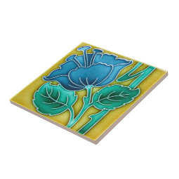 Art Nouveau Blue Poppy Ceramic Tile | Zazzle