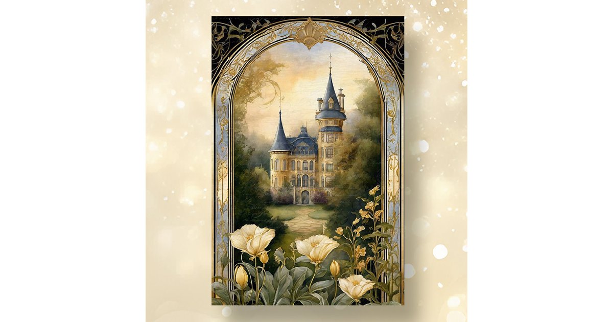 Art Nouveau Castle Floral Blue n Gold Ephemera 2B Tissue Paper | Zazzle