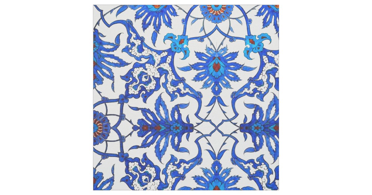 Art Nouveau Chinese Tile - Cobalt Blue & White Fabric | Zazzle