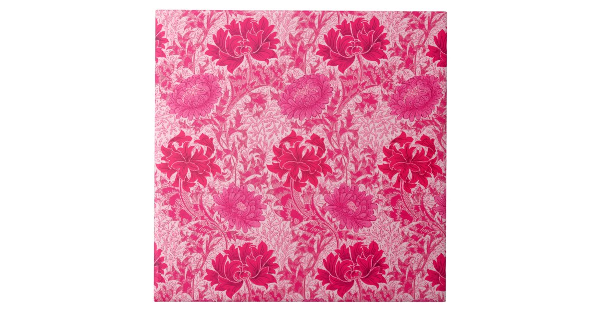 Art Nouveau Chrysanthemums, Fuchsia Pink Ceramic Tile | Zazzle