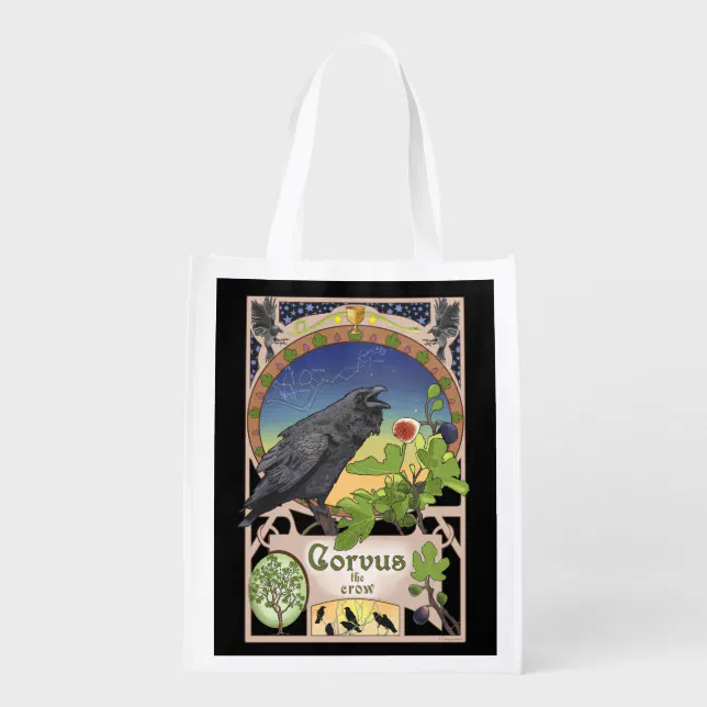 Art Nouveau Crow Constellation Grocery Bag | Zazzle