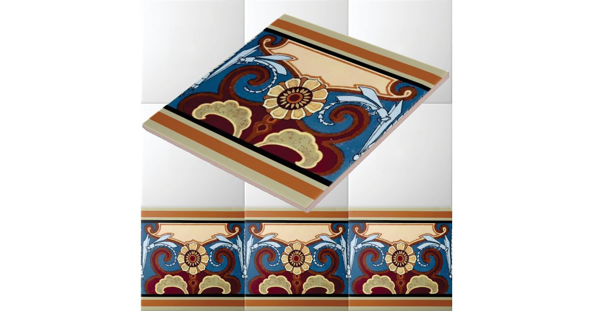 Art Nouveau Dragonflies & Flowers Frieze Ceramic Tile | Zazzle
