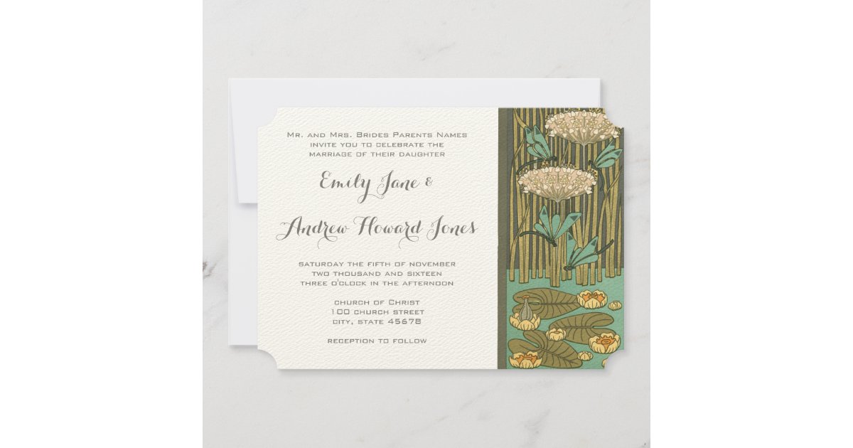 Art Nouveau Dragonfly Lily Pad Wedding Invitation | Zazzle