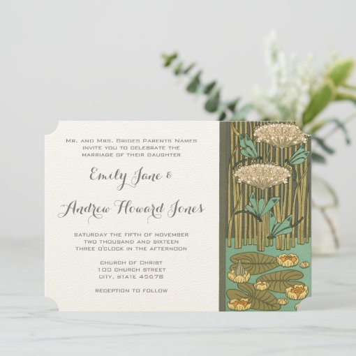 Art Nouveau Dragonfly Lily Pad Wedding Invitation | Zazzle
