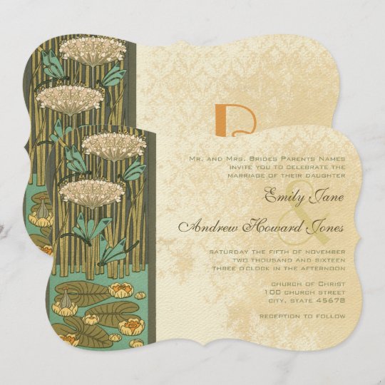Art Nouveau Dragonfly Lily Pad Wedding Invitation | Zazzle.com