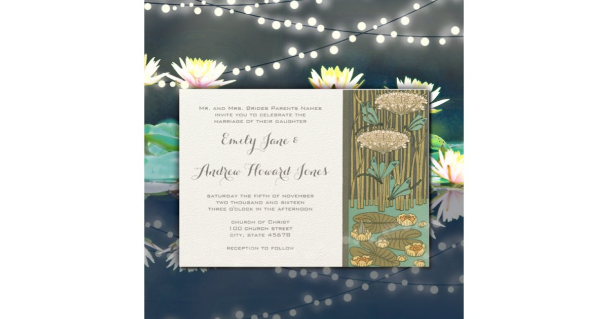 Art Nouveau Dragonfly Lily Pad Wedding Invitation | Zazzle