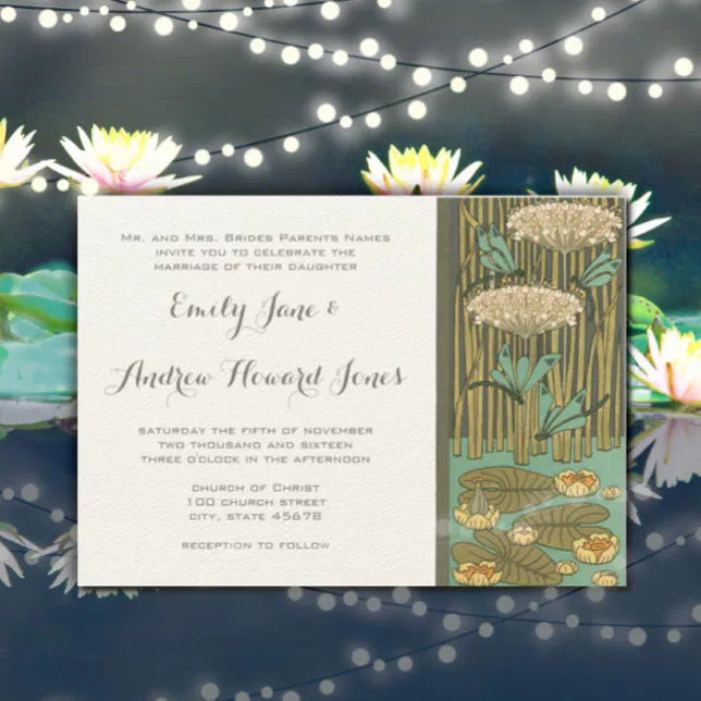 Art Nouveau Dragonfly Lily Pad Wedding Invitation | Zazzle
